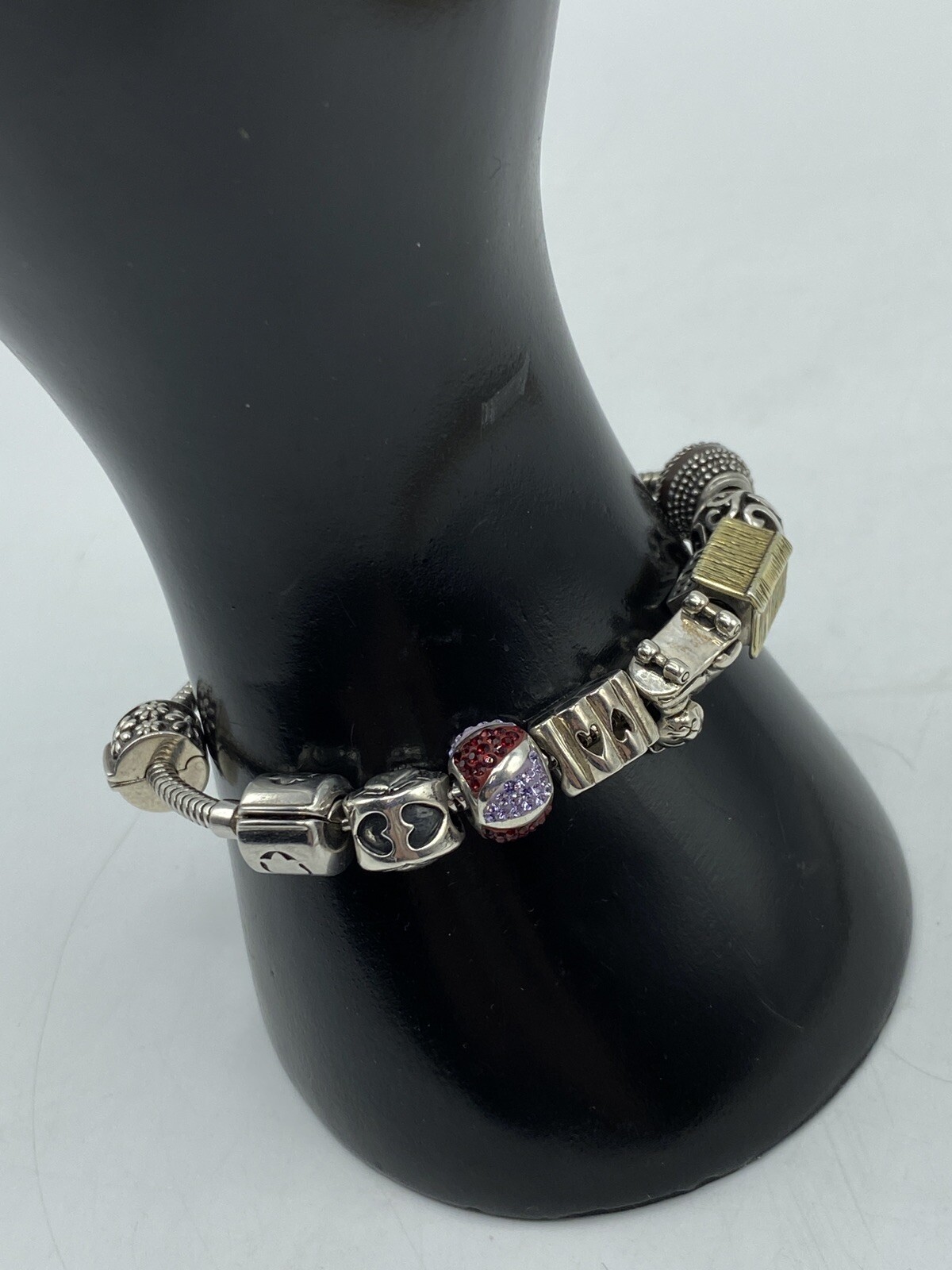 PERSONA Braclet 925 STERLING SILVER Tennis Chain 9 Charms Stop Barrel ...