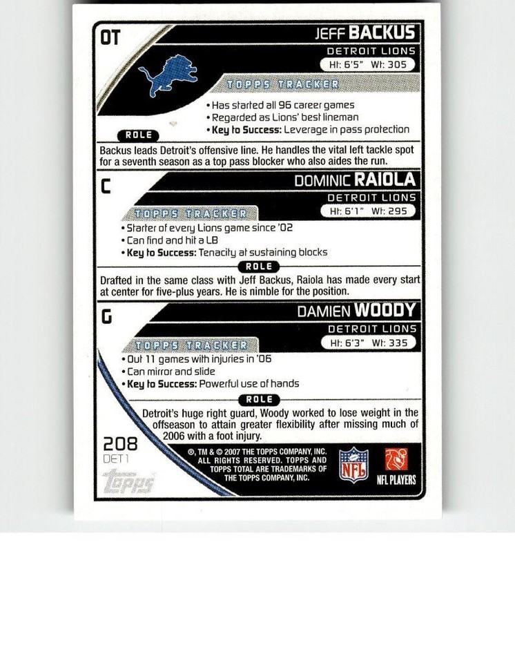 JEFF BACKUS DOMINIC RAIOLA DAMIEN WOODY CARD #208 B2R4S107P89 FREE ...