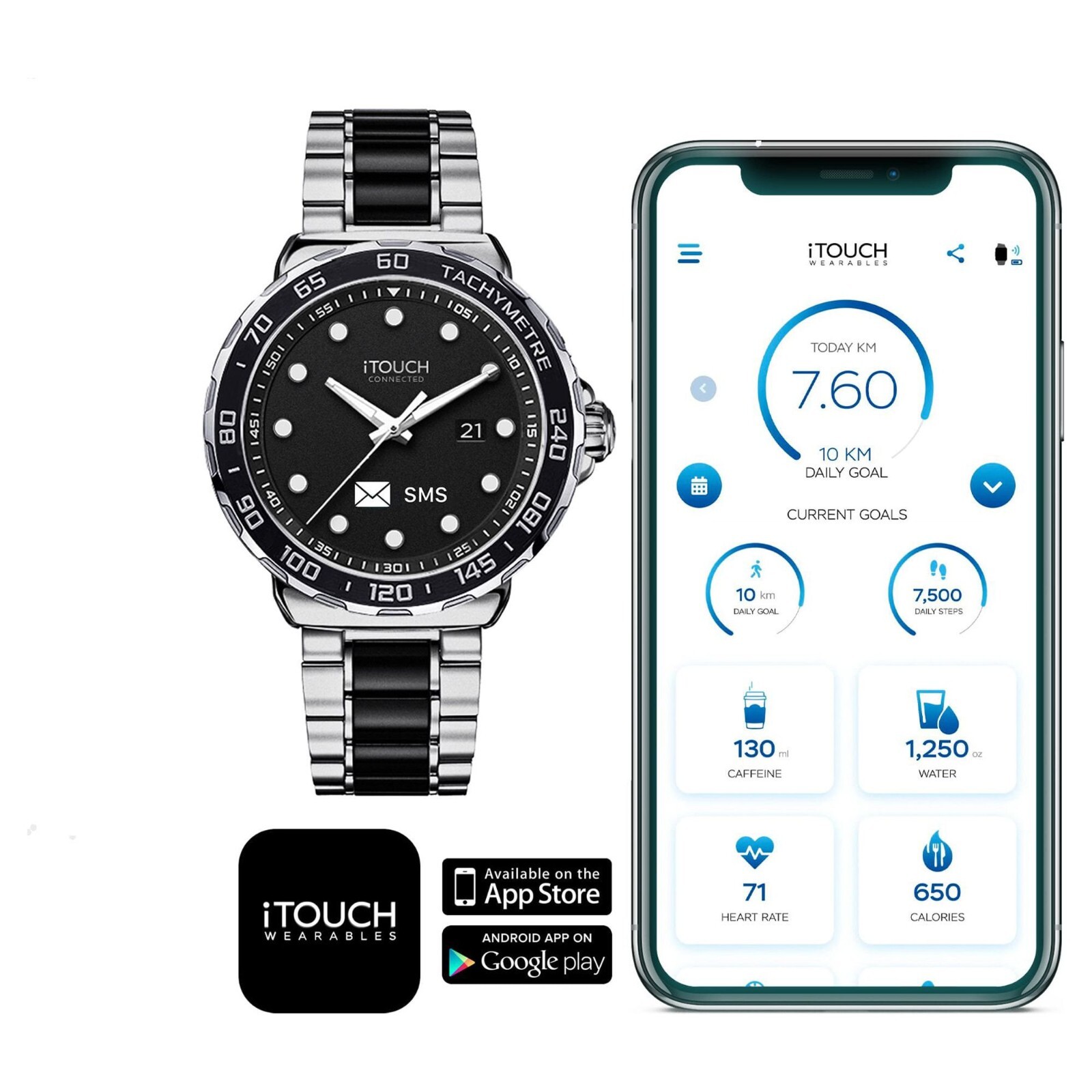 iTouch 50051S-51-G28 Connected Hybrid Smartwatch Fitness Tracker 42mm ...