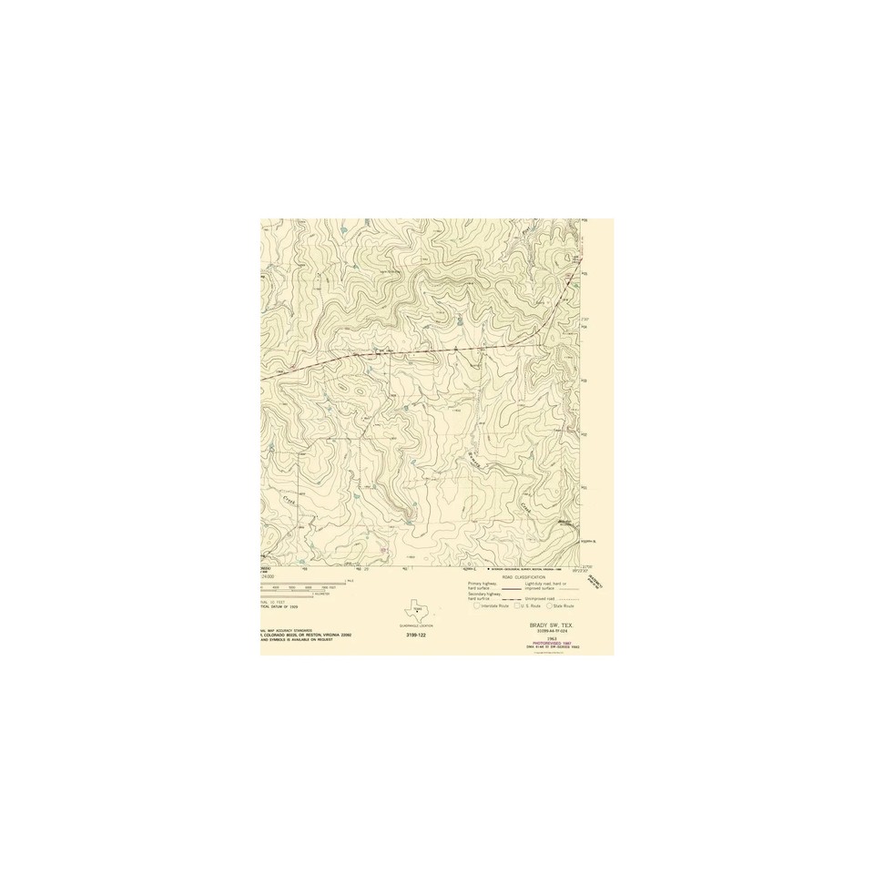 Topographical Map - Brady Texas South West Quad - USGS 1963 - Vintage ...