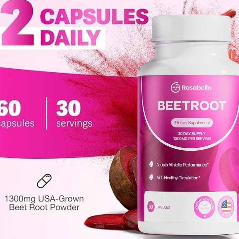 Rosabella Beet Root Powder 1300mg Vegan Capsules, Supports Blood Flow 60 Count. | eBay