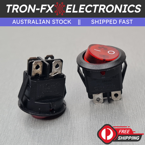 2PCS KCD1-101-5 ON/OFF DPST Red 4 Pin Illuminated Round Rocker Switch ...