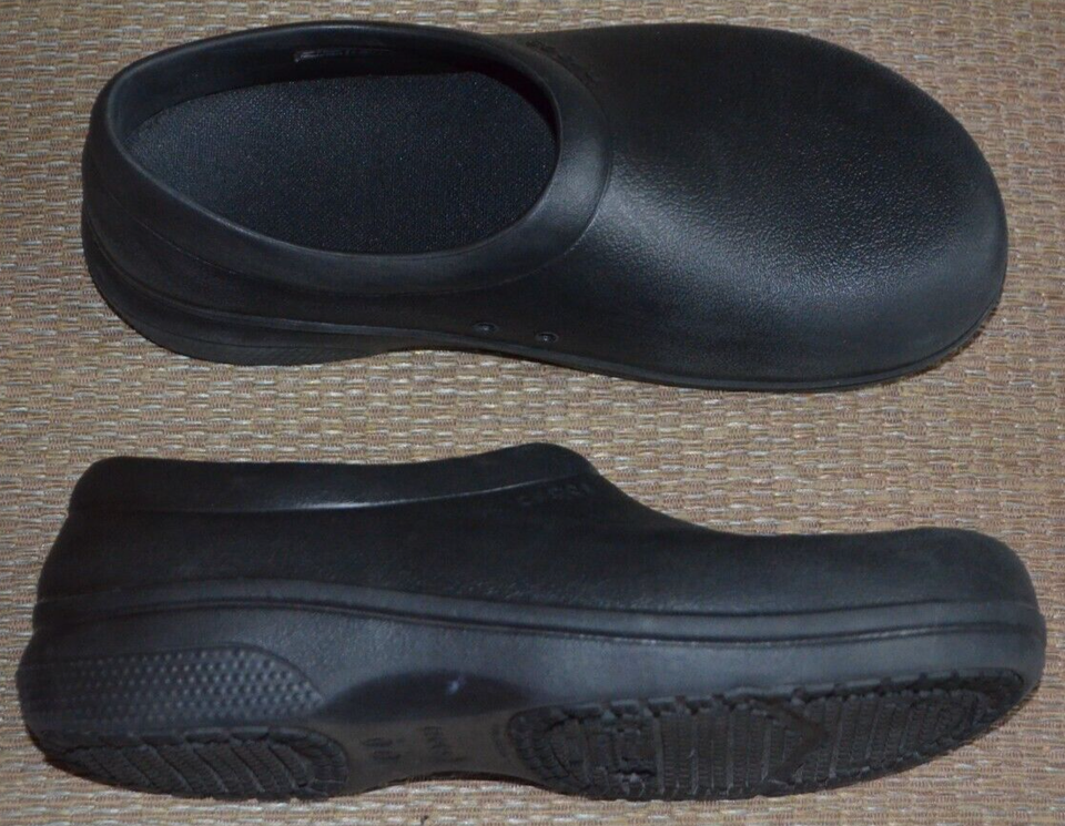 CROCS On The Clock Slip On Clogs Work Shoes Slip Resistant Black Unisex ...