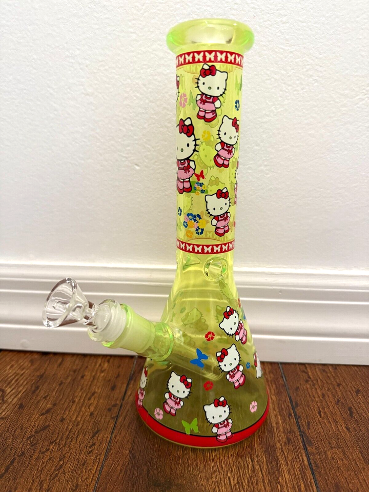 10" Premium Glass Water Pipe Beaker Bottom Yellow Hello Kitty 14mm | eBay