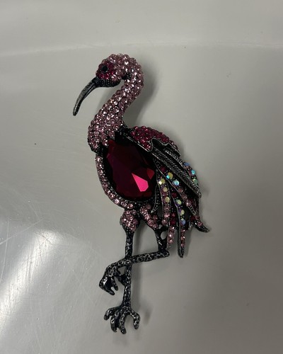Rhinestone Embellished Large Pink Flamingo Pendant Brooch Pin | eBay