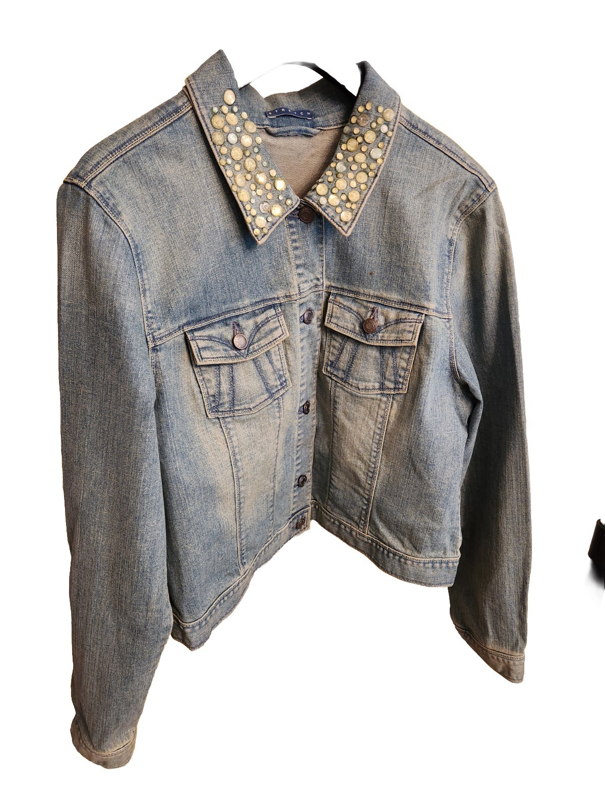 Repurposed Demin Jacket Size Large Hand Beaded Sunburst Pattern By ...