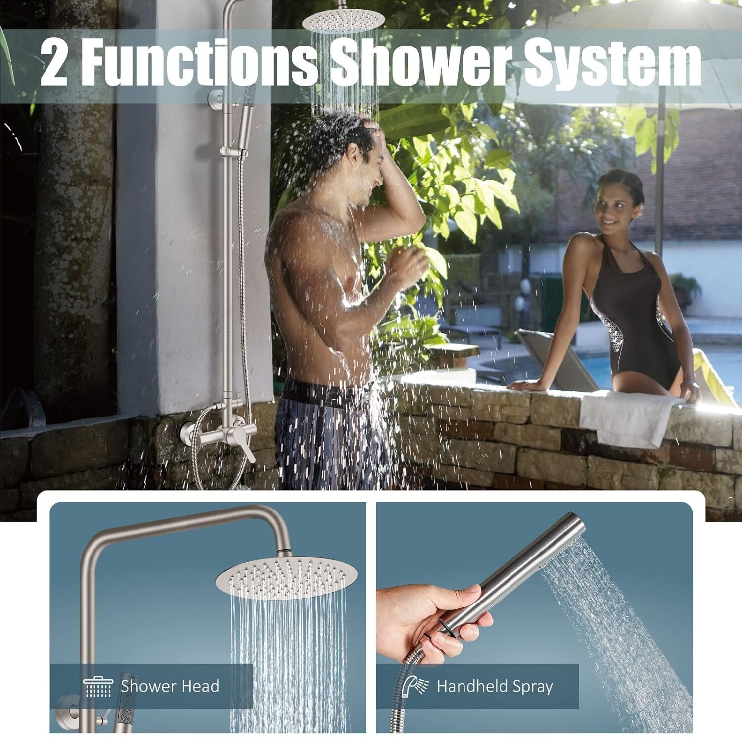 Outdoor Shower Faucet Shower Fixture Combo Set 8" Rainfall Head Kit ...