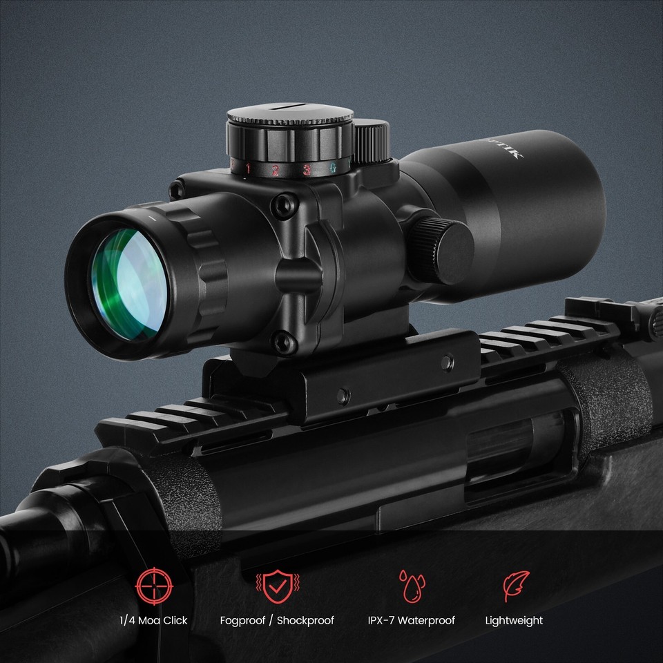 4X Rifle Scope Red Green Blue Reticle 32mm FMC lens W/ 20mm Picatinny ...