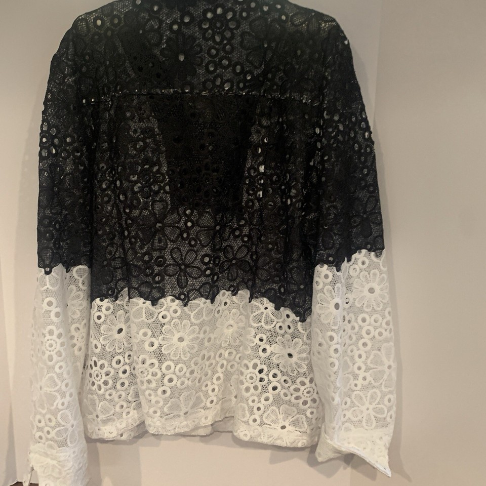 Berek Tunic Blouse Eyelet Size XXL Boho Cottage core Black And White ...