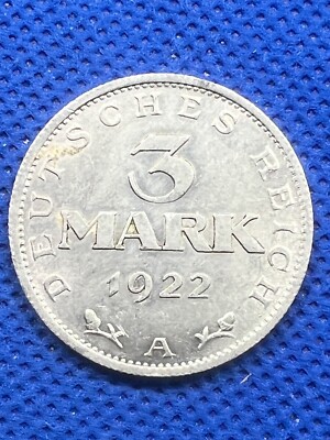 1922 GERMAN 3 MARK - AU/UNC - Great Aluminum Coin! #154 $$NO RESERVE ...