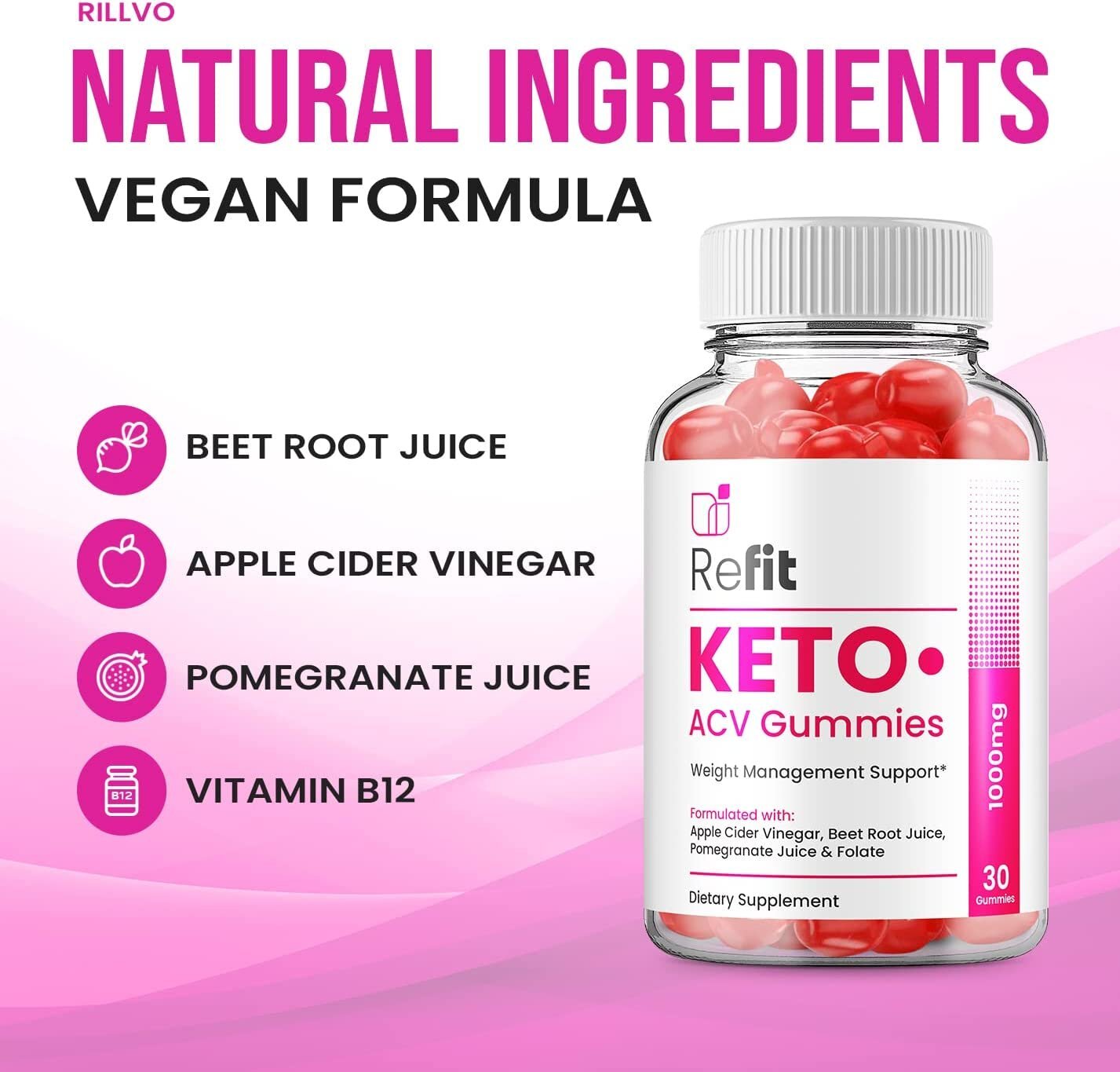 (2 Pack) Refit Keto ACV Gummies Refit ACV Advanced Keto Formula Plus ...