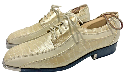 Hugo Vitelli Men's Dress Shoes Cream Yellow Faux Gator Square Toe Lace ...