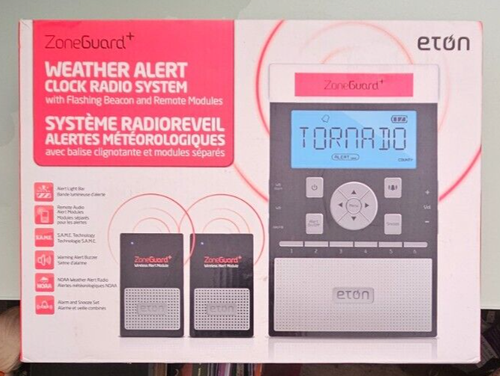 eton ZONEGUARD WEATHER ALERT CLOCK RADIO SYSTEM NEW open box LIGHT ...