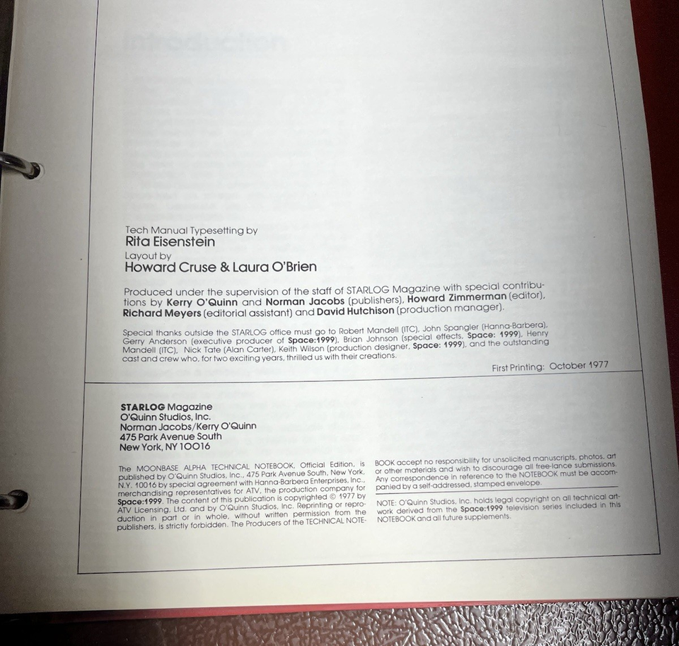 Space 1999 TV Series Moonbase Alpha Technical Notebook Official 1st Edition 1977 | eBay