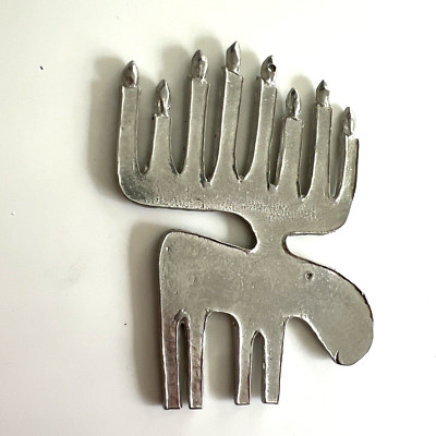 Hanukkah Moose Menorah Silver Metal 3" Tall Ornament Candle Antlers ...
