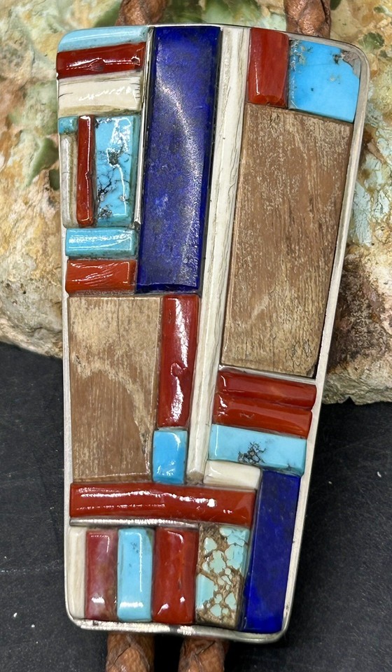 Hopi CHARLES LOLOMA & David Tune Gorgeous Sterling Multi Gemstone Inlay ...