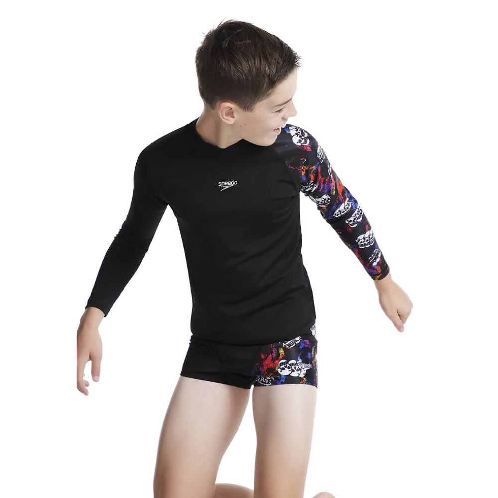 Speedo Boys Skull Print Long Sleeve Rashie - Sun Top | eBay Australia