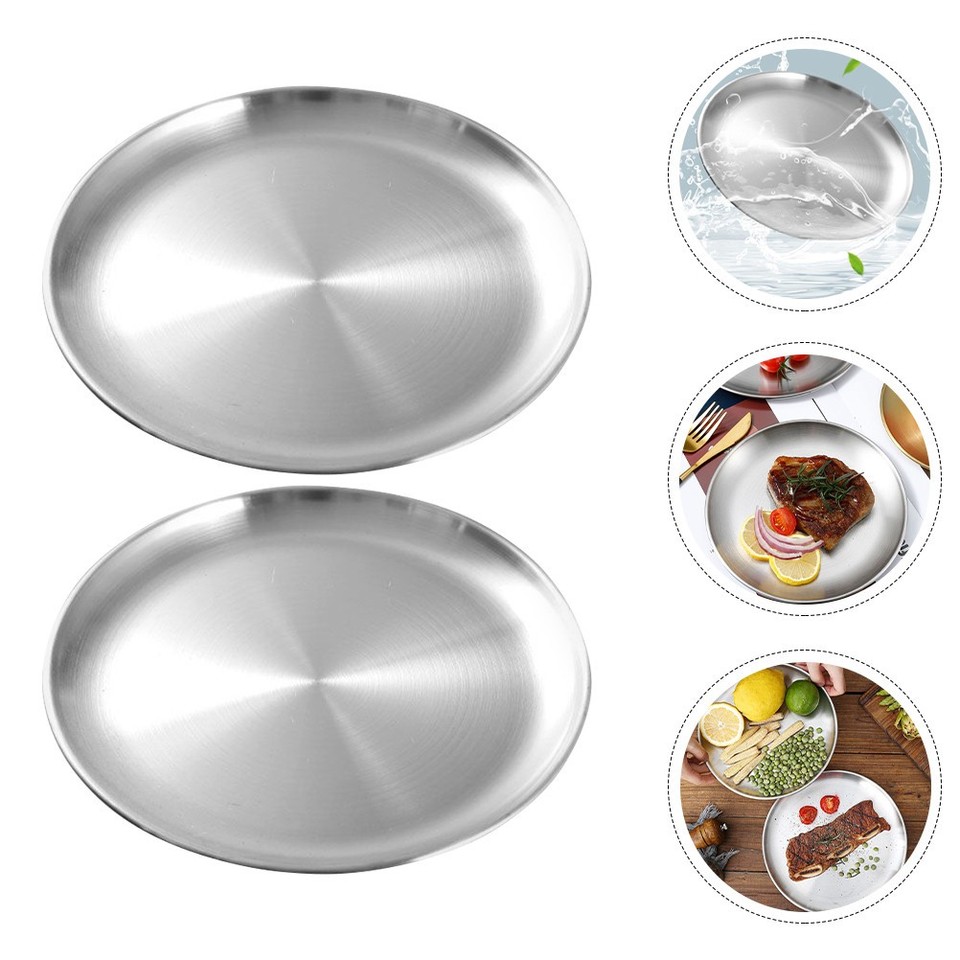 2pcs Multi-functional Food Serving Plates Round Barbecue Plates Meat ...