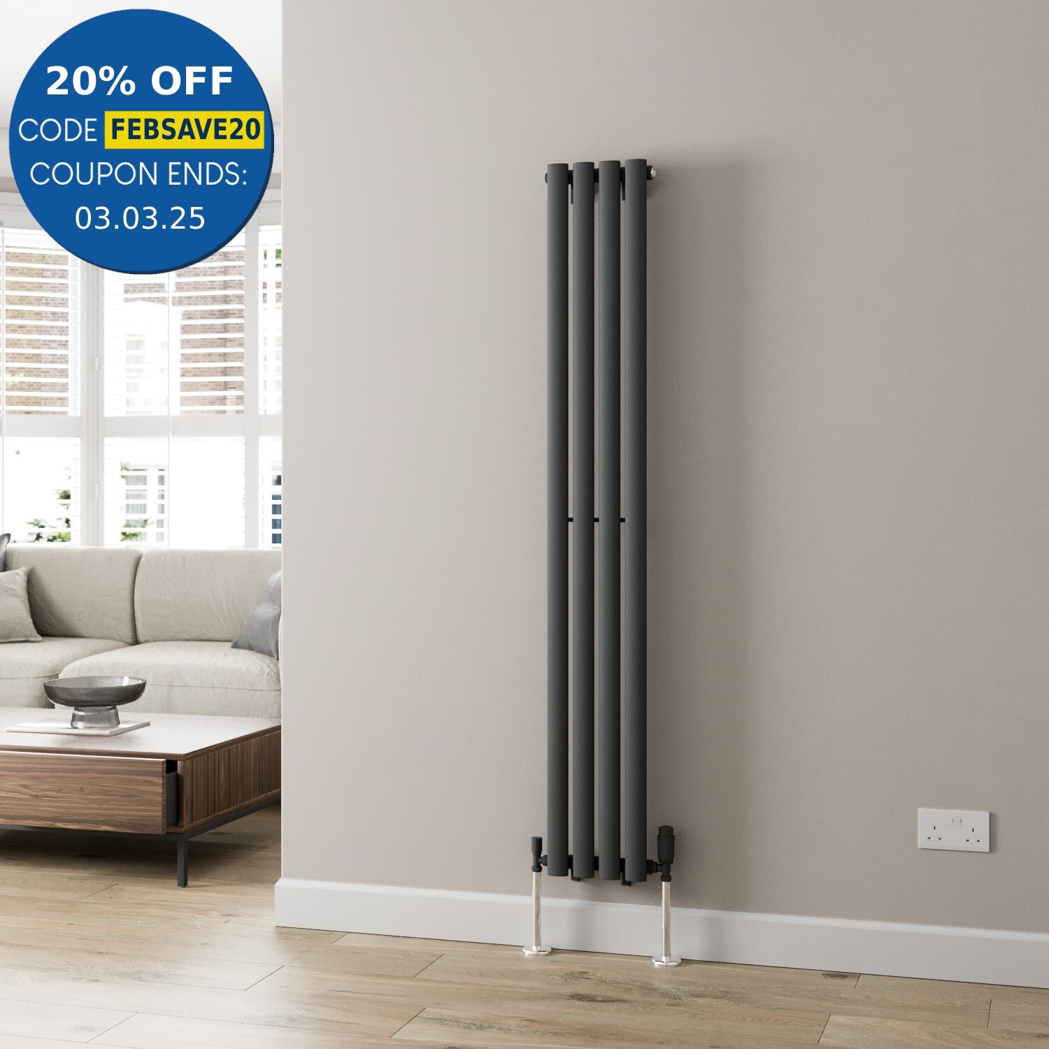 Anthracite Designer Radiator Vertical Oval Column Single Panel Rad ...