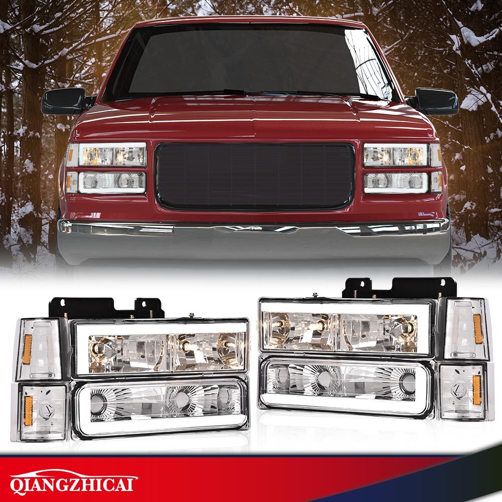 Fit For 94-00 Chevy GMC C/K 1500 2500 3500 Chrome Clear Lens LED DRL ...