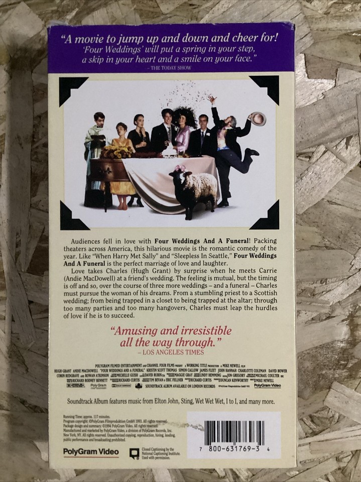 Four Weddings and a Funeral (VHS, 1994) 780063176934| eBay