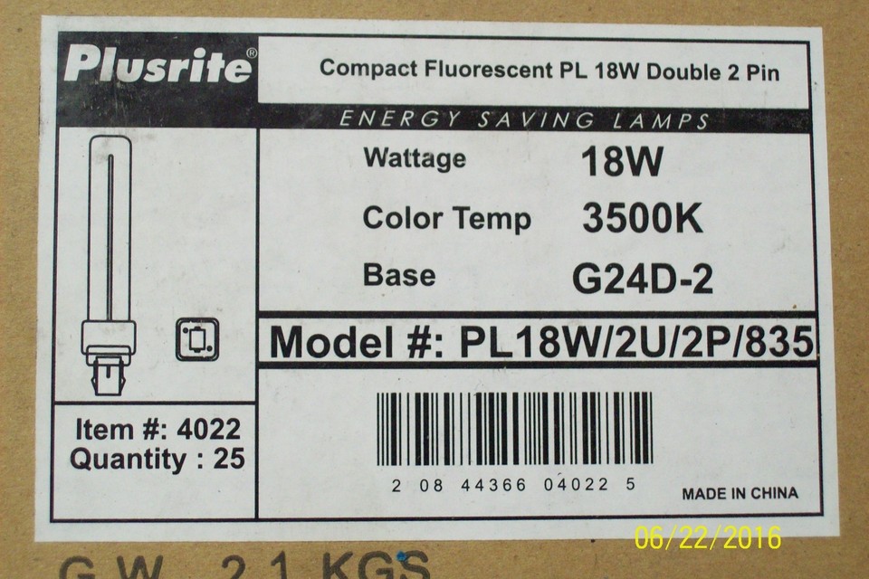 (5) 18 WATT 18W 3500K G24D-2 PLUSRITE DBL 2 PIN FLUORESCENT LAMP LIGHT ...