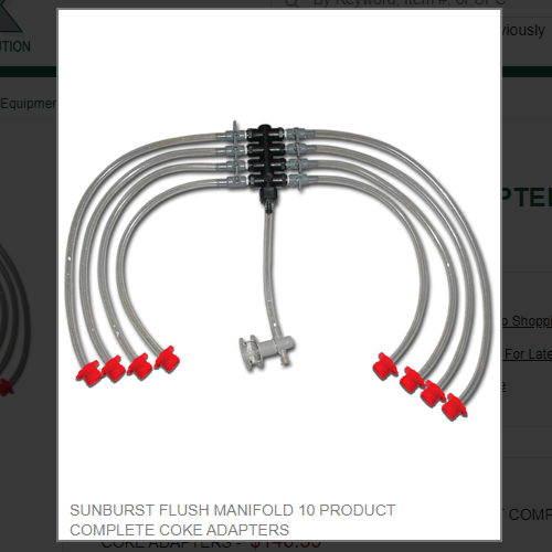 SUNBURST FLUSH MANIFOLD 10 PRODUCT COMPLETE COKE ADAPTERS, # BC1000 ...