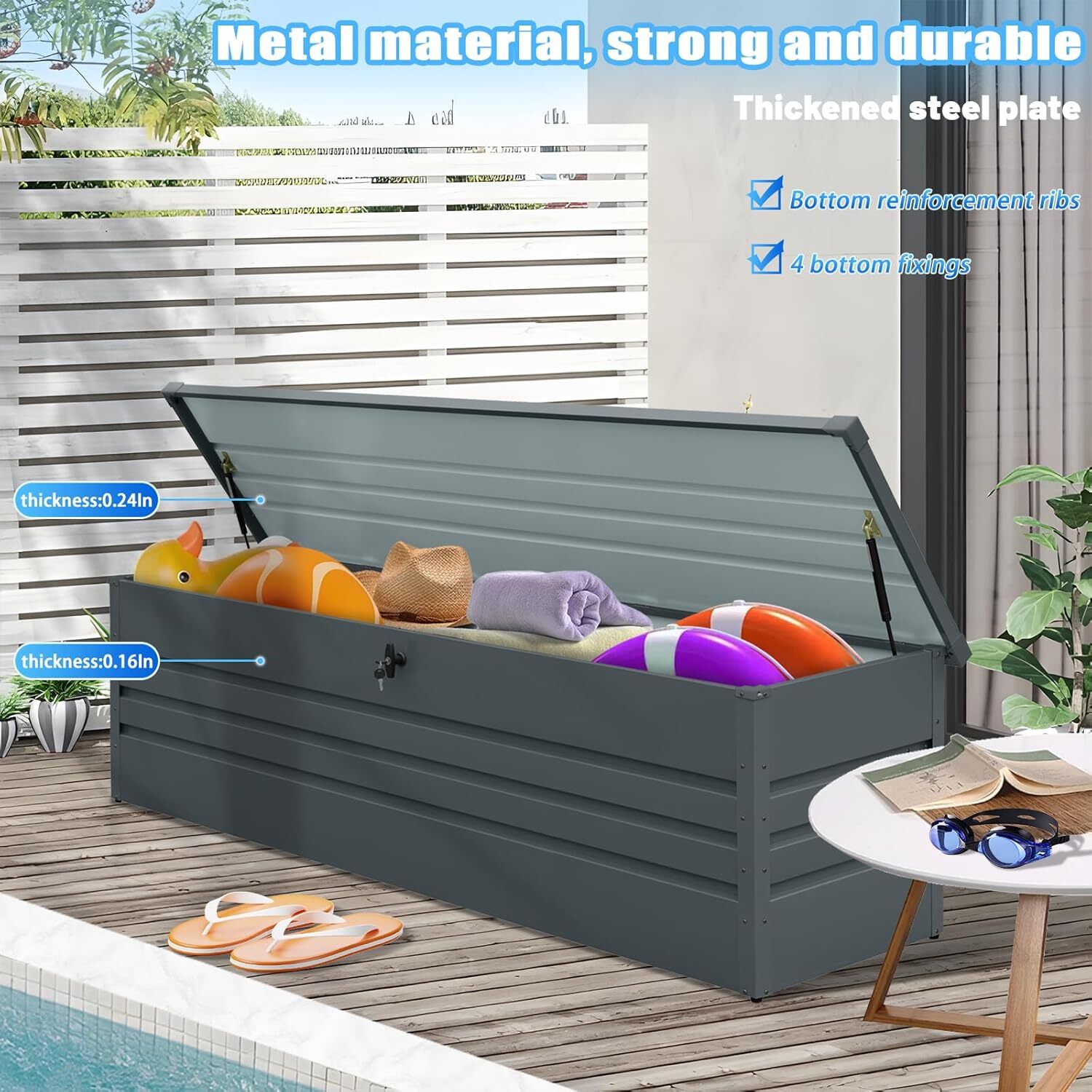 260 Gallon Waterproof Outdoor Storage Box Ex Large, Outside Metal Deck ...