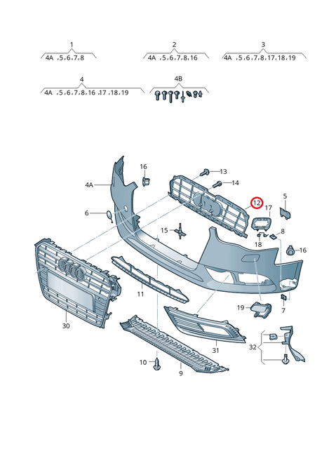 Front centre upper grille frame Audi A4 2013> 8K0807233G New genuine ...