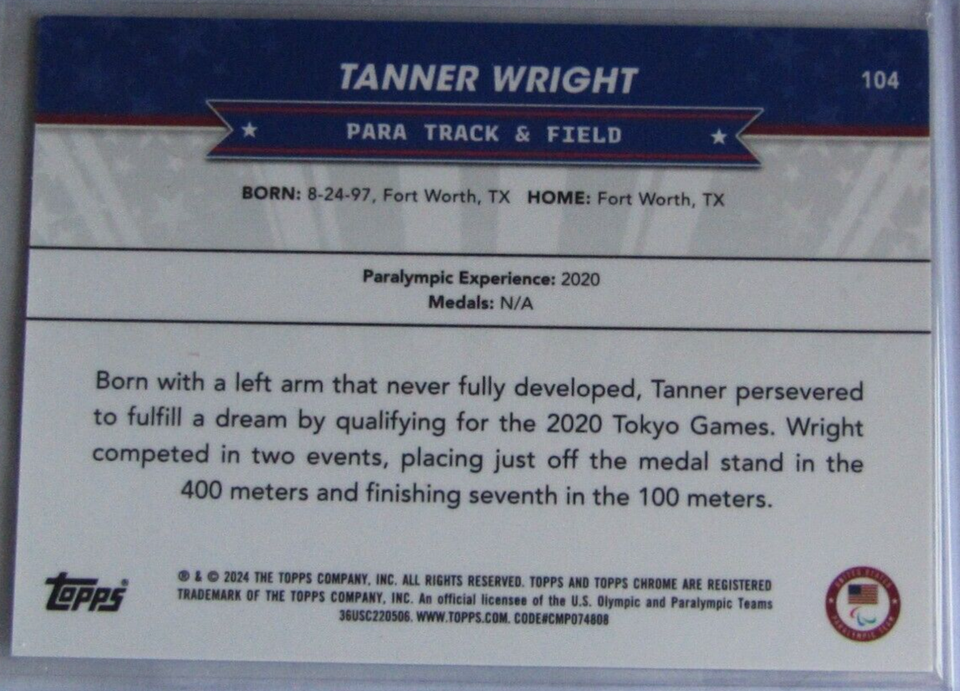 2024 Topps Olympic #104 Tanner Wright-Aqua-067/199 | eBay