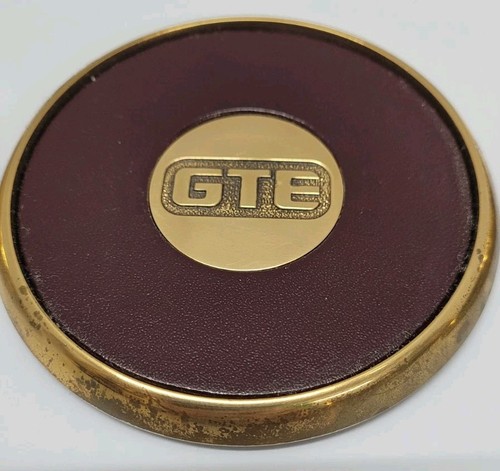 4 Brass & Wine Leather GTE Drink Coasters General Telephone Electronics ...