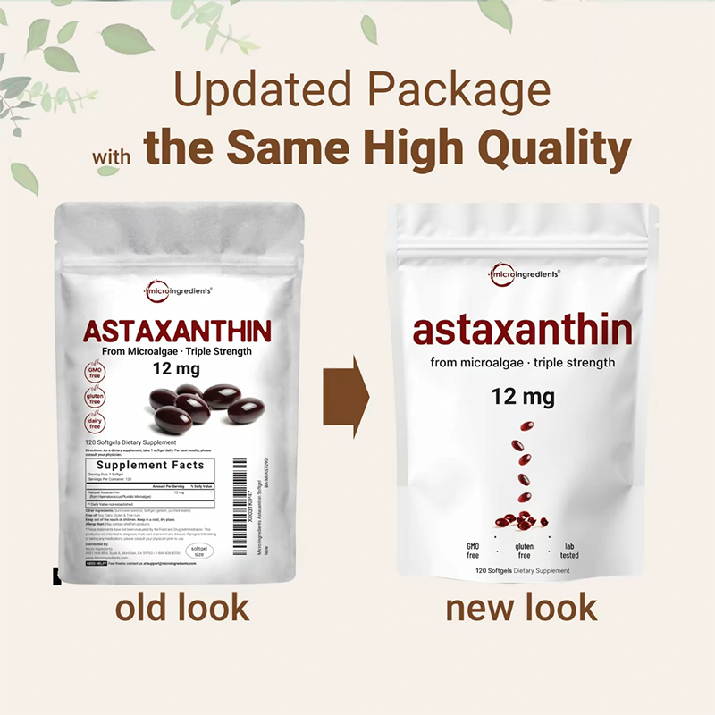 Micro Ingredients Astaxanthin 12mg, 120 softgels, tanning pills ...