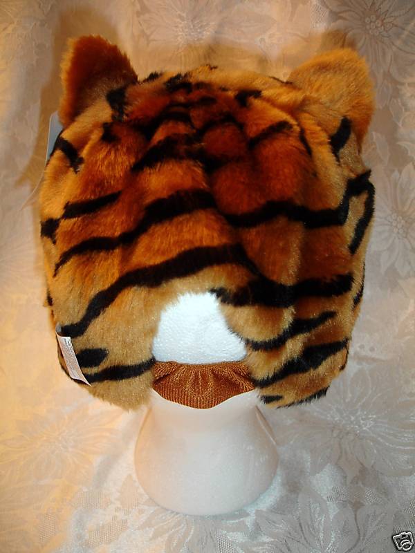 TIGER HAT awesome furry animal cap ADULT mens womens halloween COSTUME ...