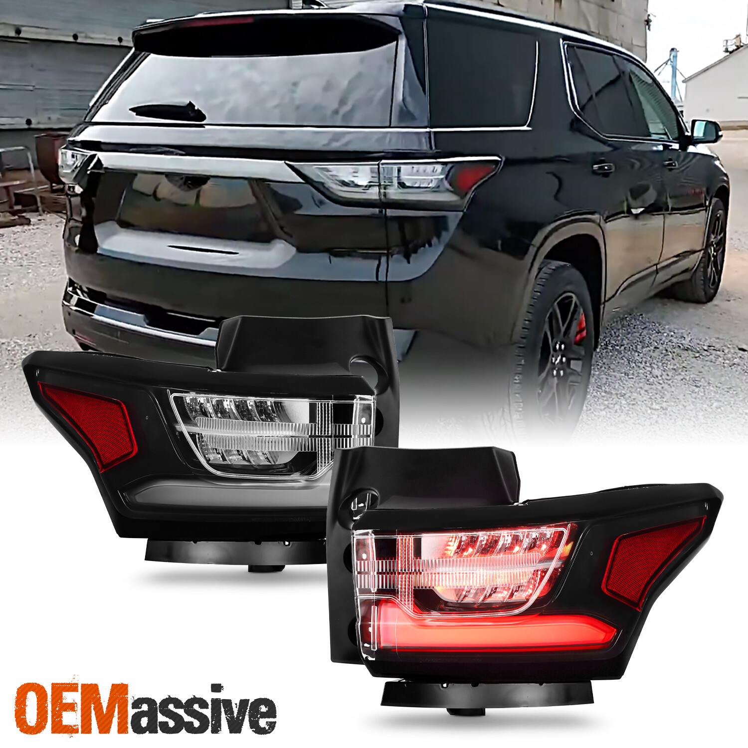 For 2018-2021 Chevy Traverse FULL LED Black Tail Lights Pair Outer w ...
