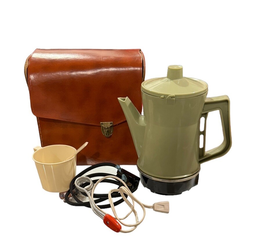 Vintage Cornwall Travel Coffee Kit 4 Cup Percolator, Spoon, Case, Cords ...
