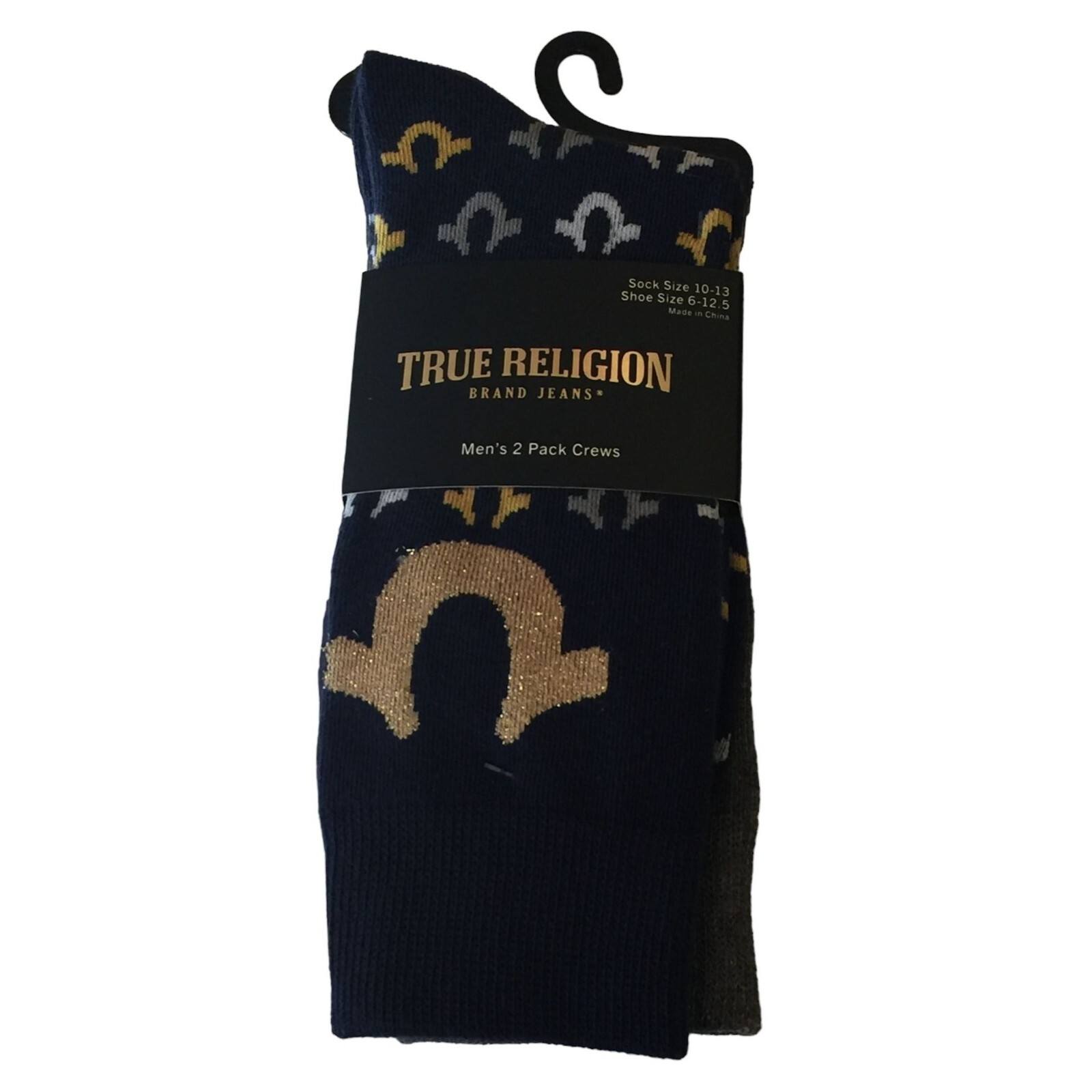 True Religion Men's Crew Socks Size 10-13 Set of 2 Navy Gray Gold ...
