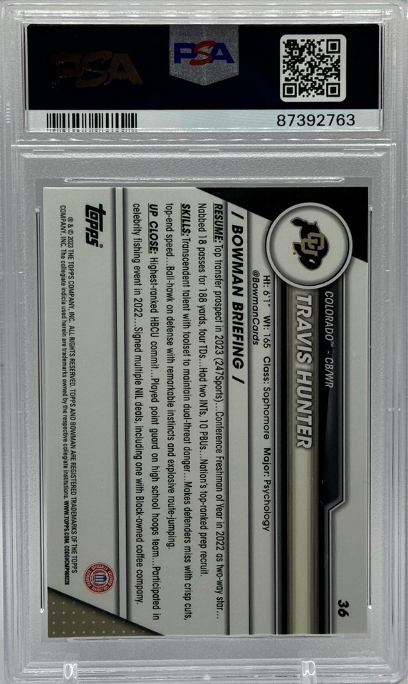 2023 Bowman U Sapphire Travis Hunter 1st #36 PSA 10 Gem Mint Buffaloes ...