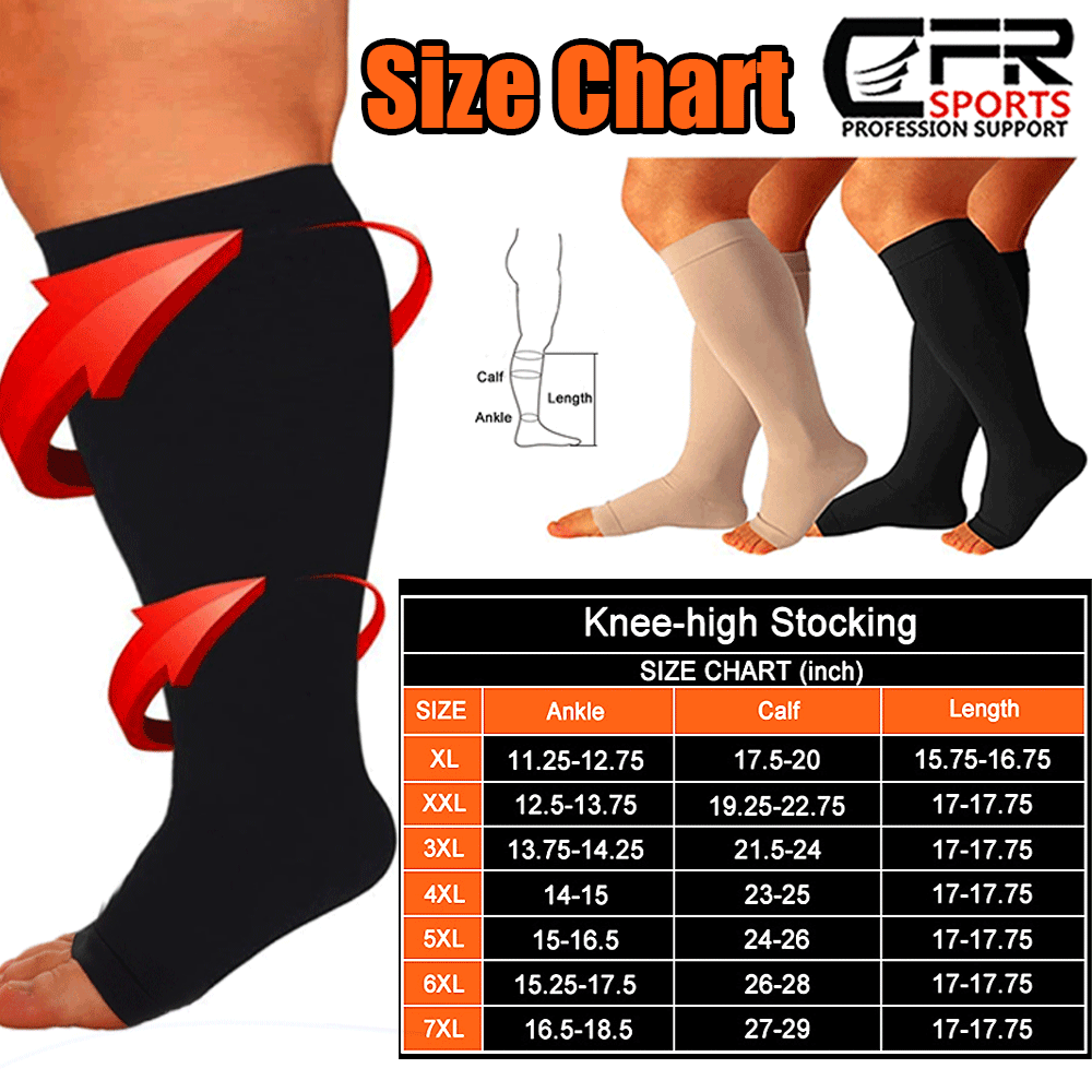 XL-7XL Plus Size Compression Socks 20-30 mmhg Extra Wide Calf Knee High ...