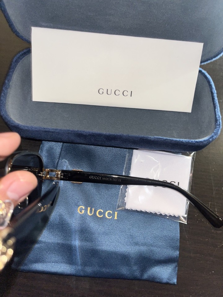 Gucci GG 1220S Black & Gold Aviator Sunglasses - Ships Now! | eBay