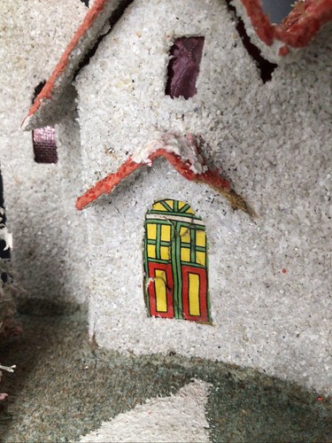 VTG Cardboard Coconut Christmas Putz House Church Fence Cross Window ...