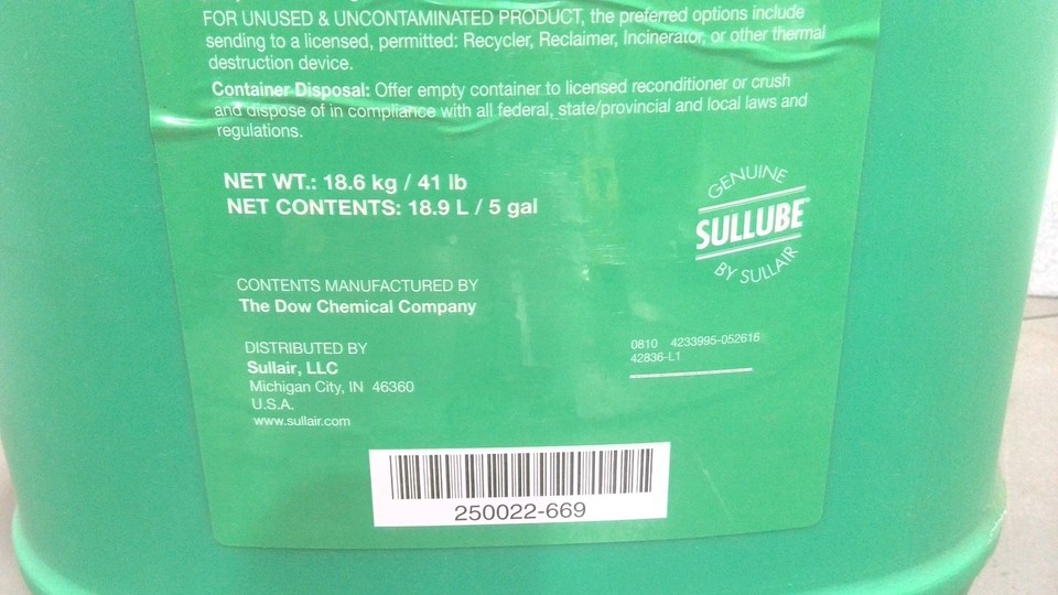 SULLAIR 250022-669 SULLUBE 32 COMPRESSOR FLUID, LUBRICANT, OEM, (5 ...