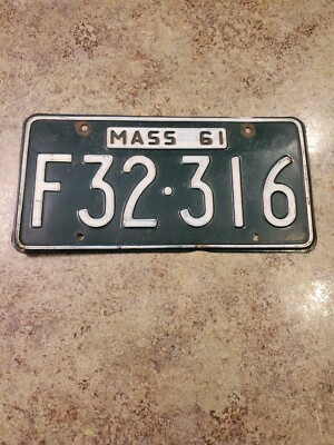 Beautiful Vintage 1961 Massachusetts Green Auto License Plate F32-316 ...
