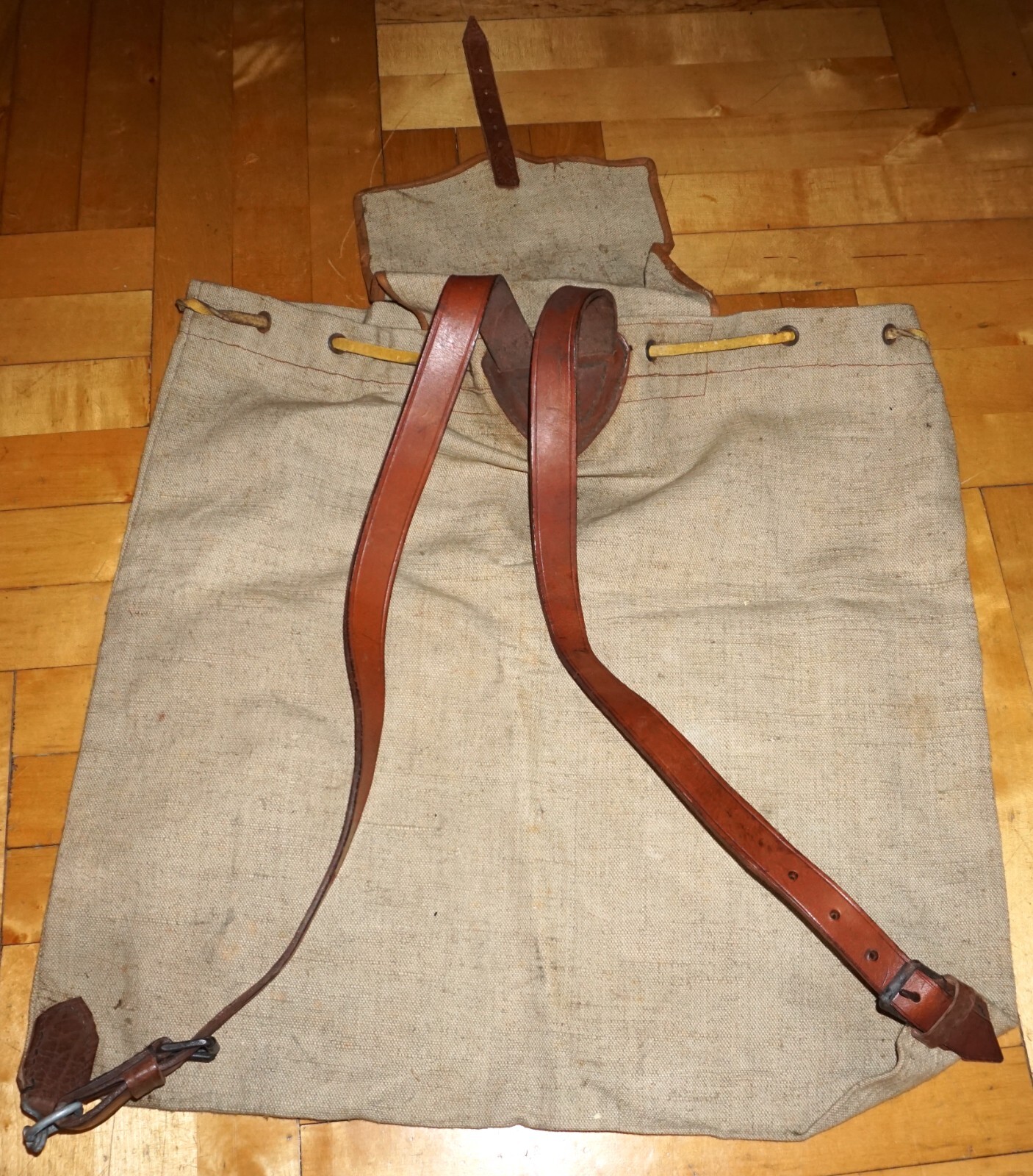 Rucksack Wanderrucksack Lederriemen Camping LEINEN ALT 55/57cm | eBay