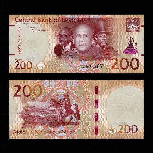 2021 LESOTHO 200 MALOTI P-30 UNC+ + + +KING LETSIE MOSHOESHOE III ARMS ...