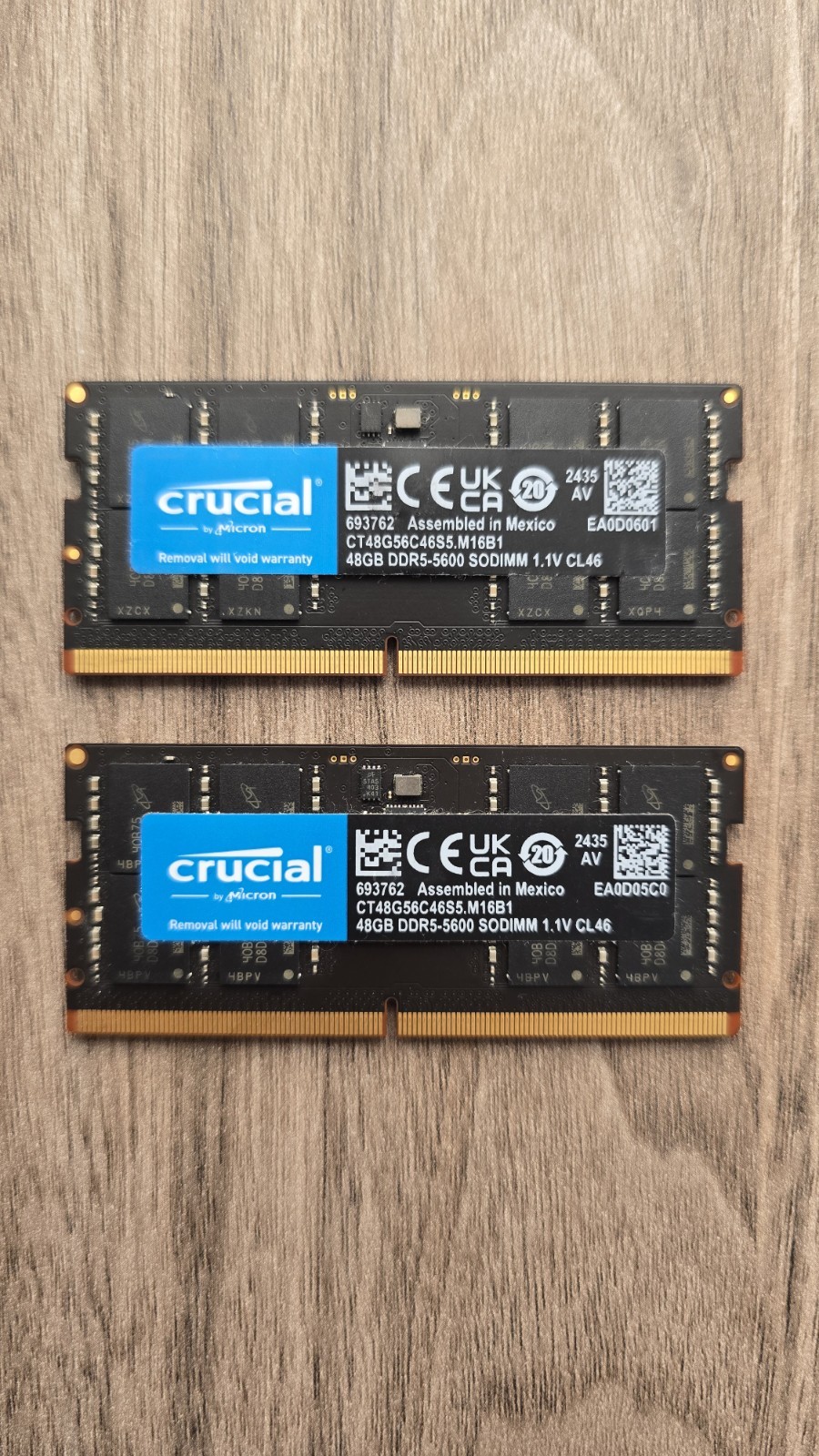 2 x Micron Crucial 48GB (96GB) DDR5-5600 Laptop Computer Memory ...