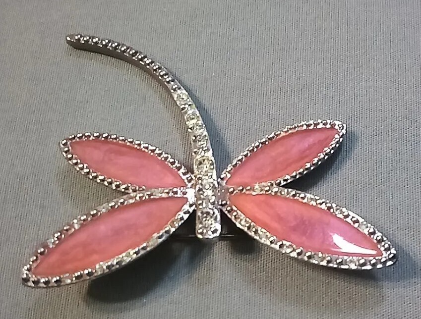 Vintage Nina Ricci for Avon Pink Enamel Dragonfly Pin Brooch Crystal ...