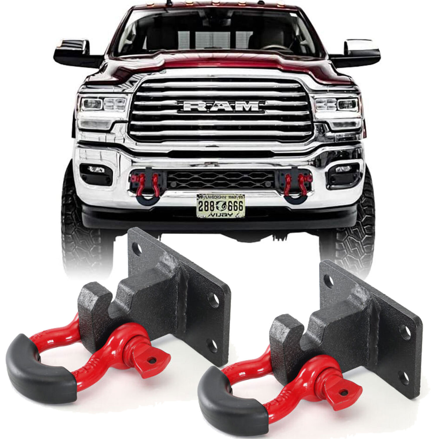 Front Tow Hook Mount Bracket & D-Ring Shackles For 2010-2020 Dodge Ram ...