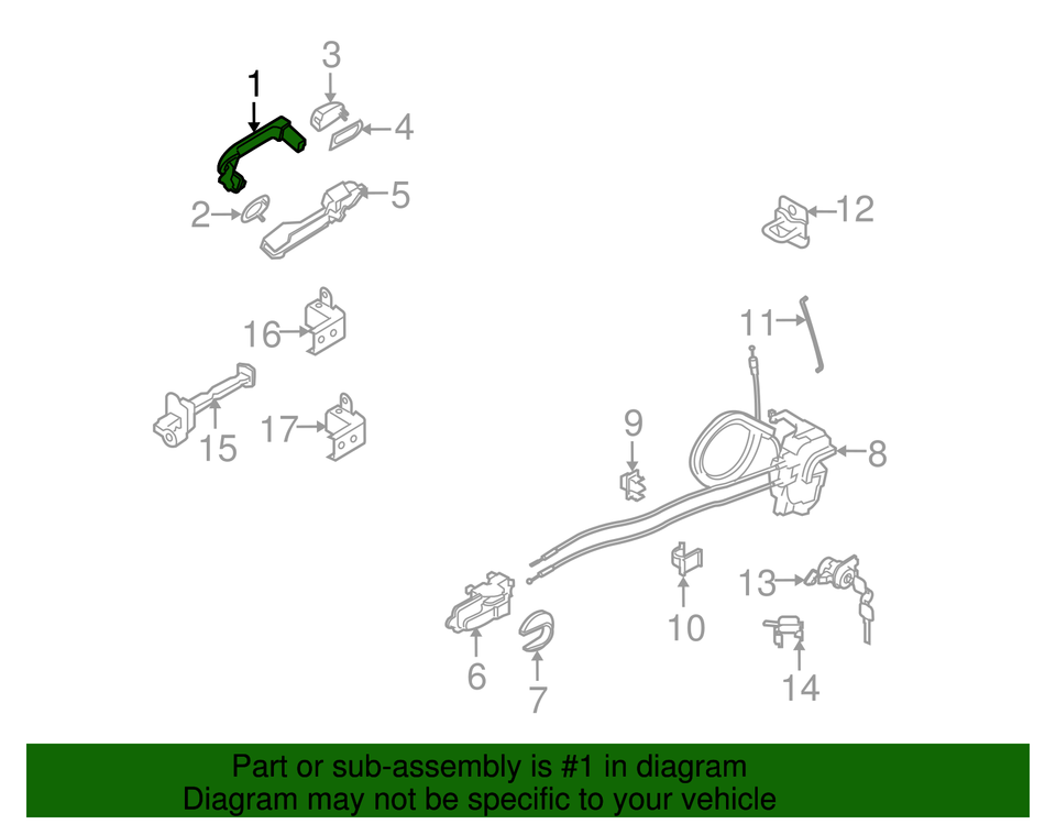 Genuine Nissan Driver Left Outside Front Door Handle (A20) 82641-EL13A ...