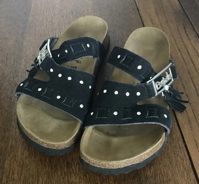 BIRKENSTOCK BETULA Black Leather Sandals Slider Crystals Tassel Eur 39 ...
