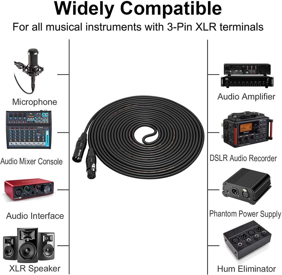 XLR Cables 50 Feet 2 Packs - Balanced Microphone Mic Cord 3 Pin XLR ...